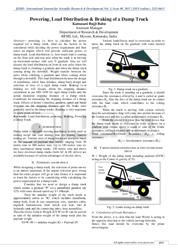 (PDF) Powering, Load Distribution & Braking of A Dump Truck
