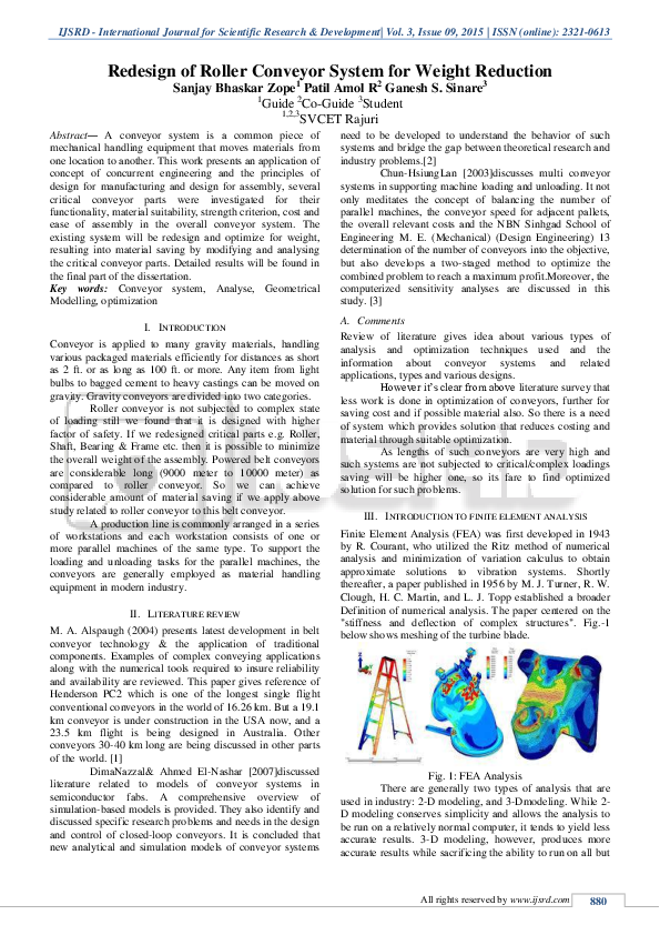 (PDF) Redesign of Roller Conveyor System for Weight Reduction