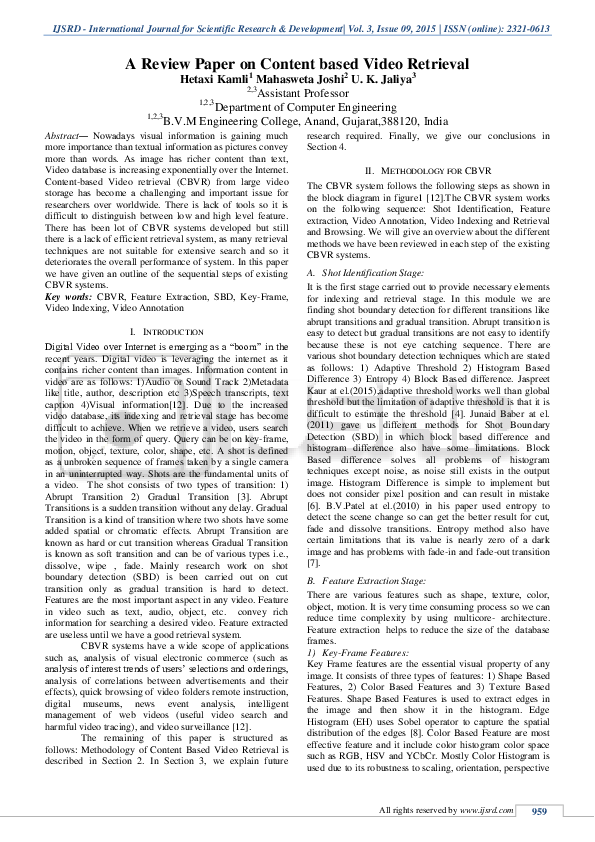 (PDF) A Review Paper on Content based Video Retrieval