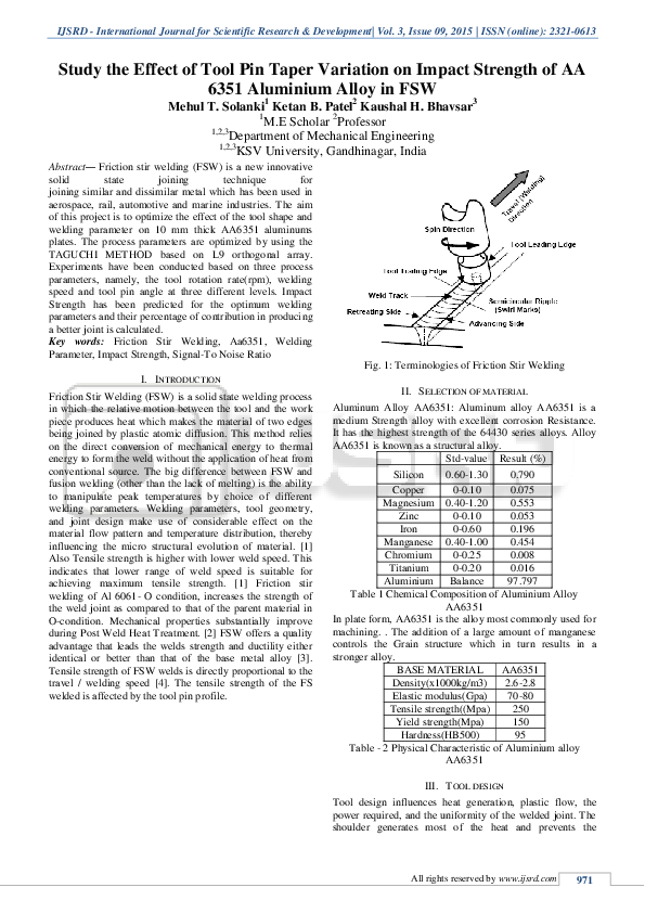 (PDF) Study the Effect of Tool Pin Taper Variation on Impact Strength ...
