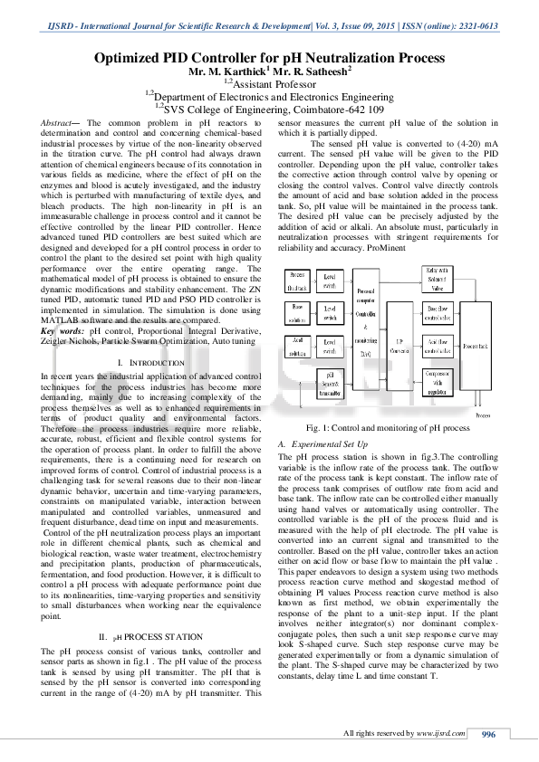 (PDF) Optimized PID Controller For pH Neutralisation Process