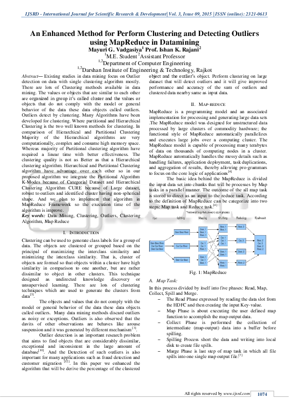 Pdf An Enhanced Method For Performing Clustering And Detecting Outliers Using Mapreduce In
