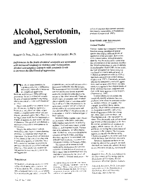 (PDF) Alcohol, Serotonin, and Aggression