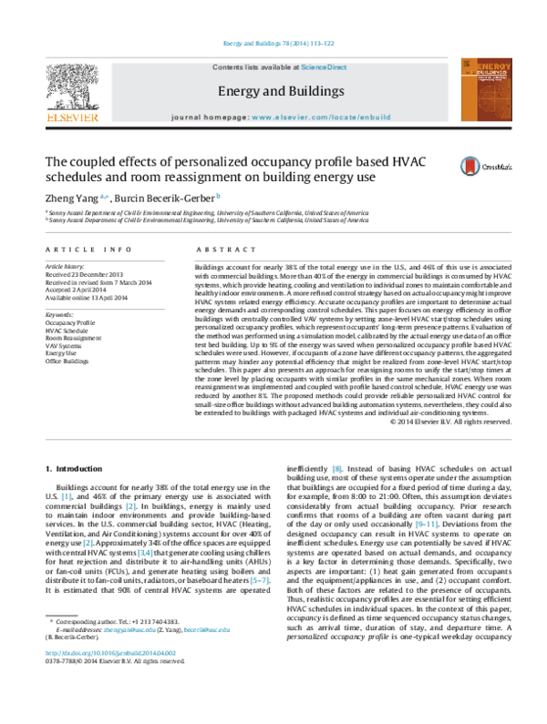 (PDF) The Coupled Effects of Personalized Occupancy Profile based HVAC Schedules and Room ...