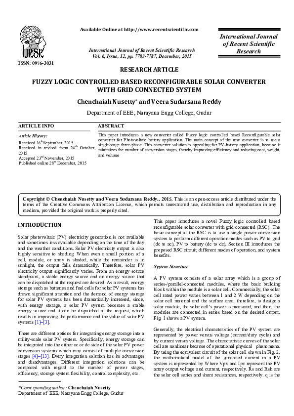 Pdf Fuzzy Logic Controlled Based Reconfigurable Solar Converter With Grid Connected System