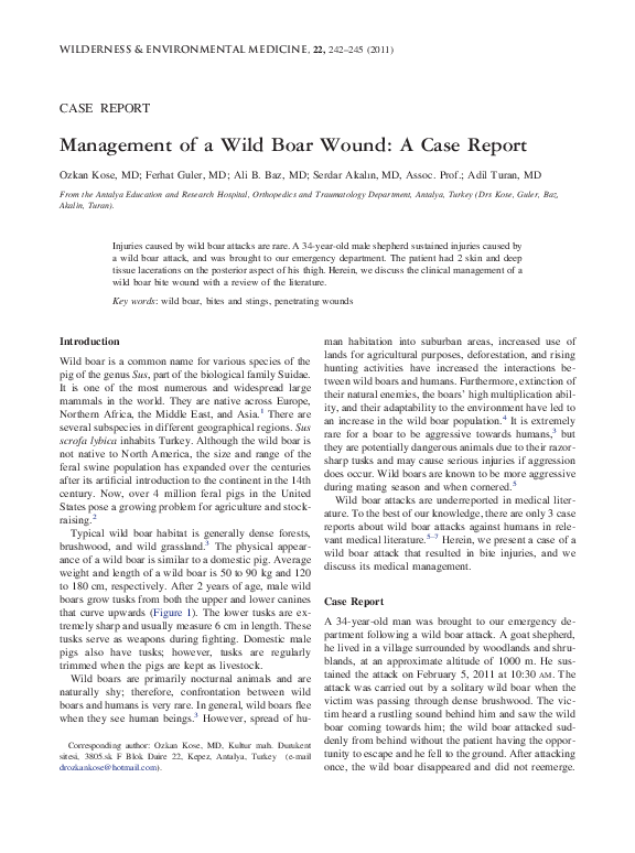 (PDF) Management of a wild boar wound: a case report