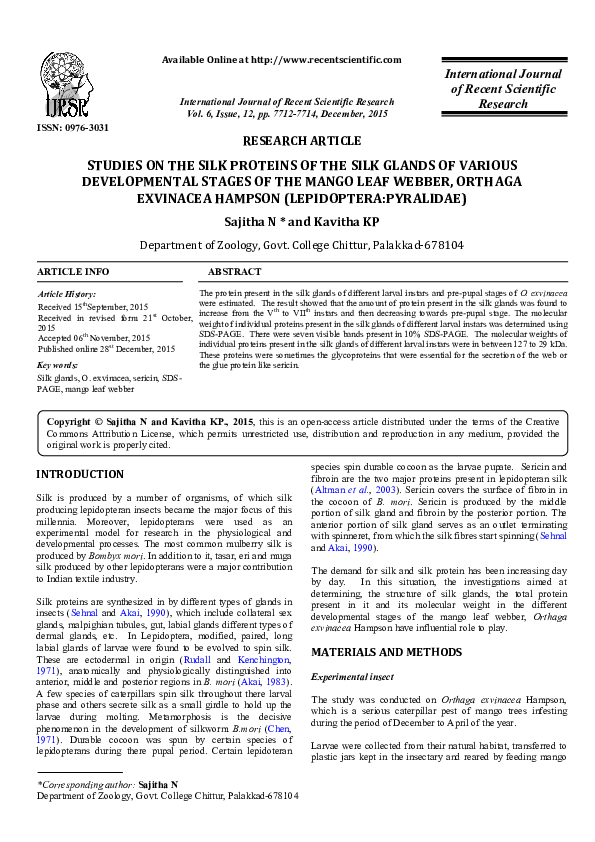 (PDF) Studies on the silk proteins of the silk glands of various ...