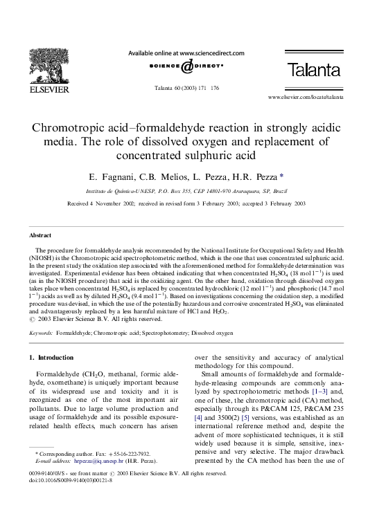 (PDF) Chromotropic acid-formaldehyde reaction in strongly acidic media ...