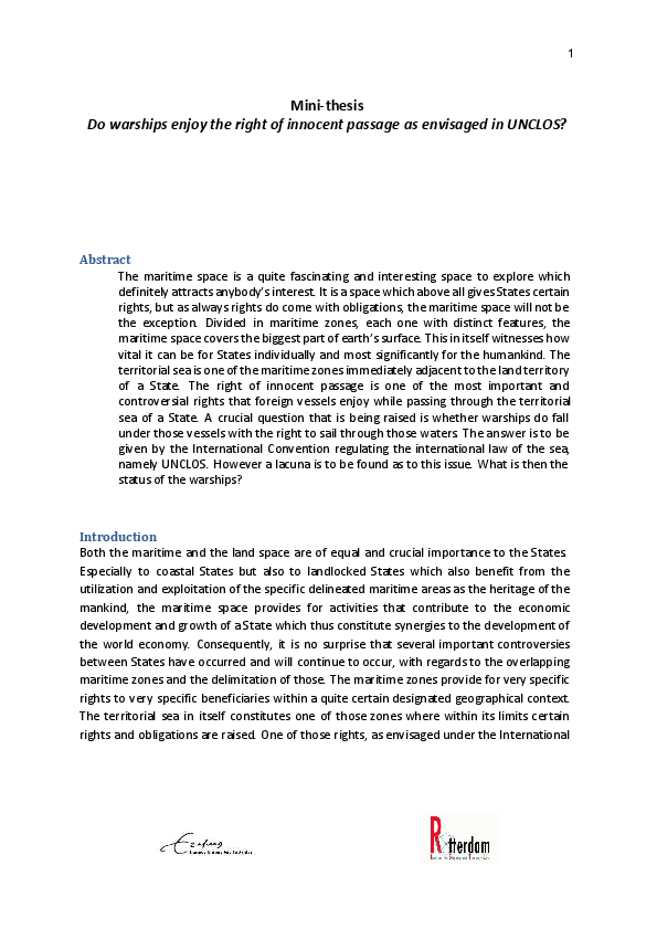 (PDF) Do warships enjoy the right of innocent passage as envisaged in ... (PDF) Do warships enjoy the right of innocent passage as envisaged in ...