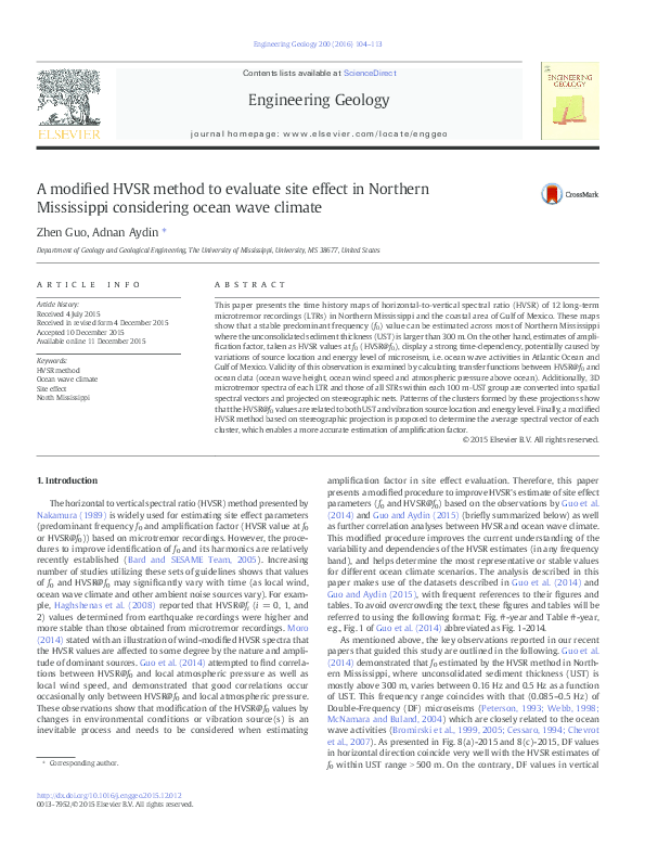 (PDF) A modified HVSR method to evaluate site effect in Northern Mississippi considering ocean ...