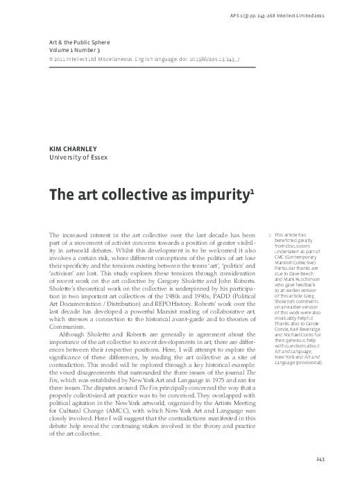 (PDF) The art collective as impurity