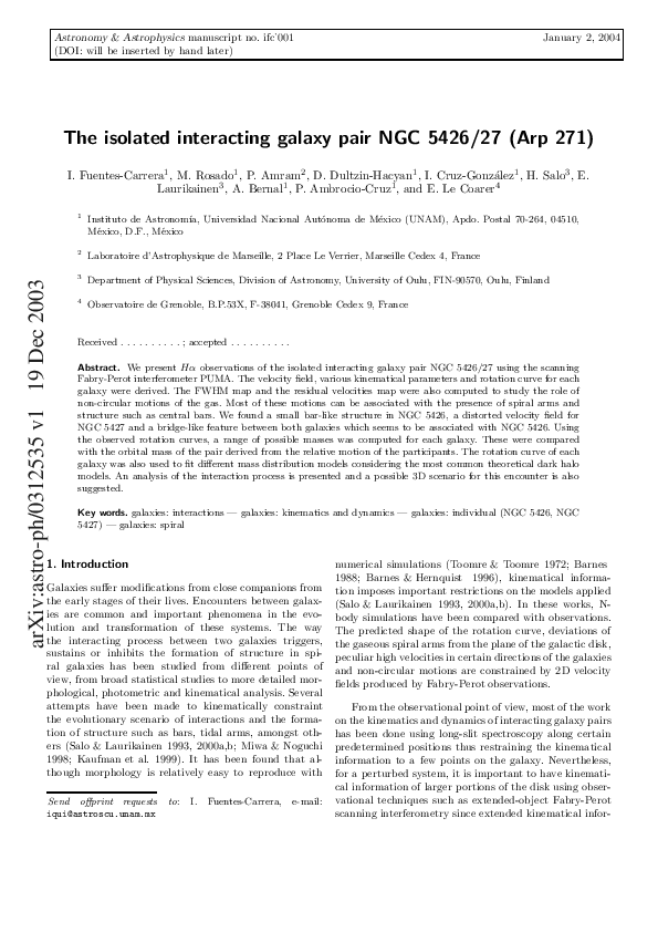 (PDF) The isolated interacting galaxy pair NGC 5426/27 (Arp 271 ...