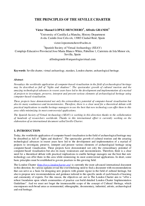 (PDF) The Principles of the Seville Charter | Victor Manuel Lopez ...