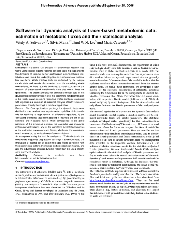 (PDF) Software for dynamic analysis of tracer-based metabolomic data: estimation of metabolic ...