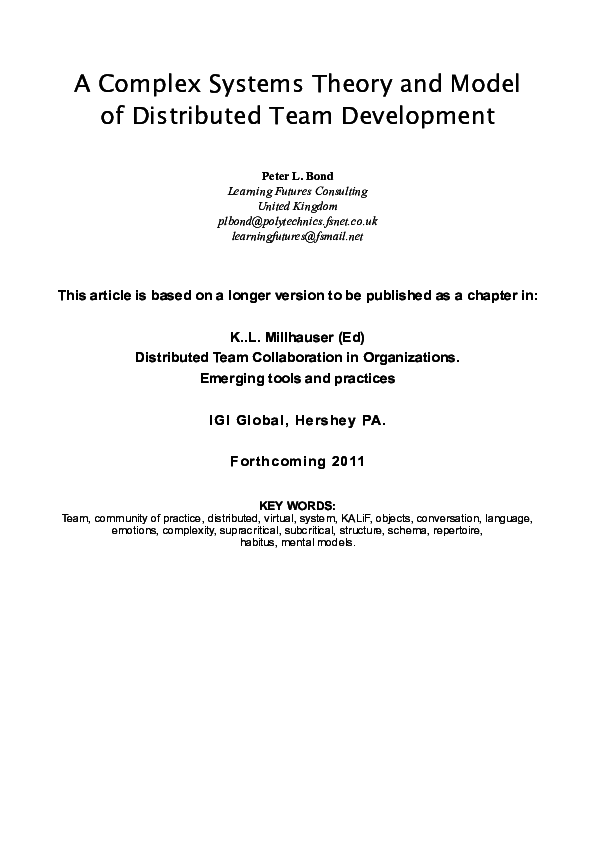 (PDF) A Complex Systems Theory and Model of Distributed Team Working