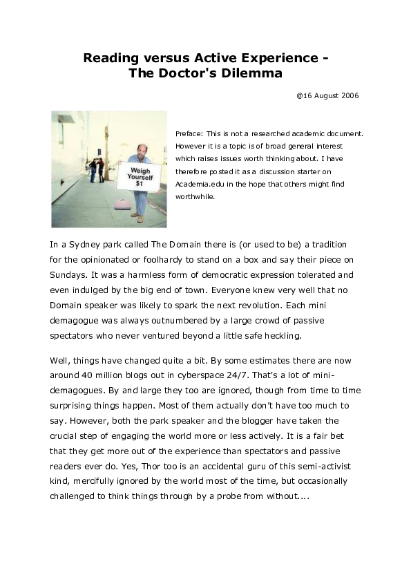 (PDF) Reading versus Active Experience - The Doctor's Dilemma
