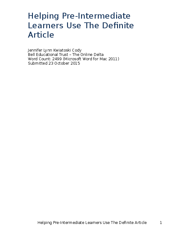 (DOC) Helping pre-intermediate students use the definite article
