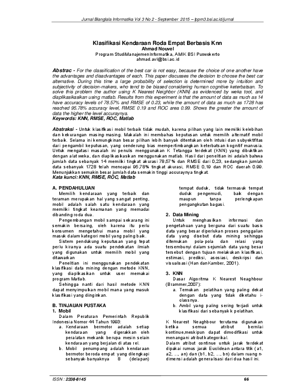 (PDF) Klasifikasi Kendaraan Roda Empat Berbasis Knn