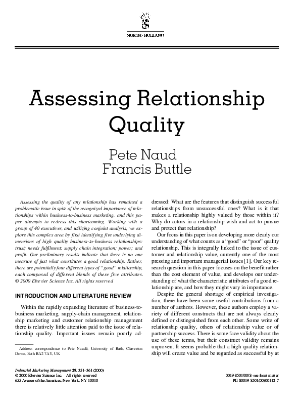 (PDF) Assessing Relationship Quality