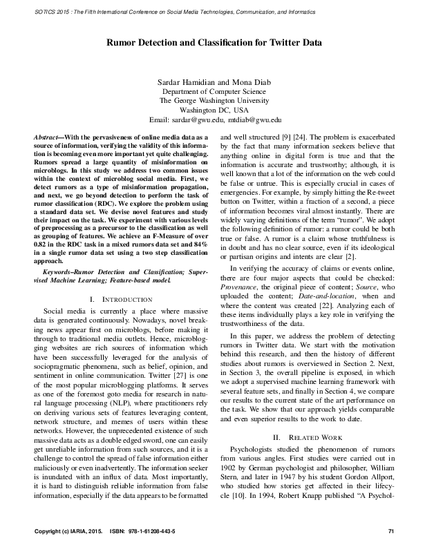 Pdf Rumor Detection And Classification For Twitter Data Sardar Hamidian