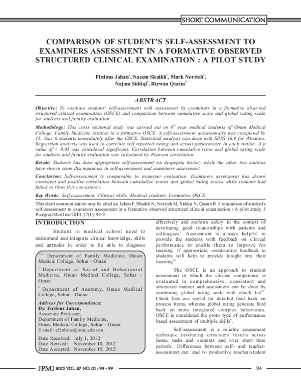 (PDF) Clinical skills assessment: comparison of student and examiner ...