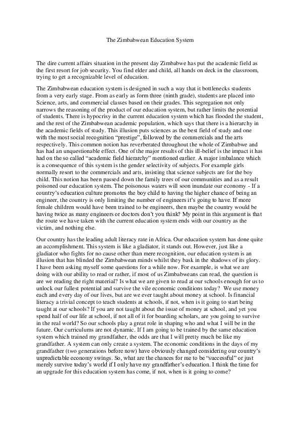 The Zimbabwean Education System