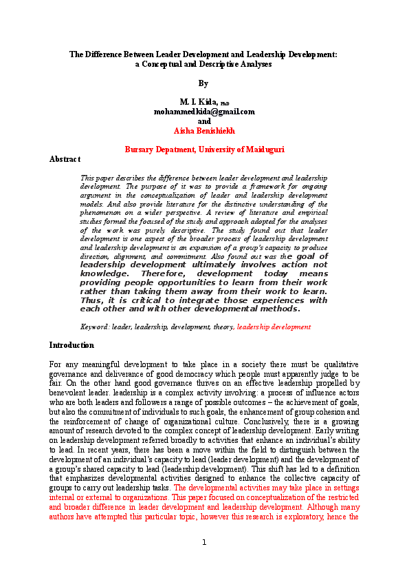 (DOC) The Difference Between Leader Development and Leadership ...