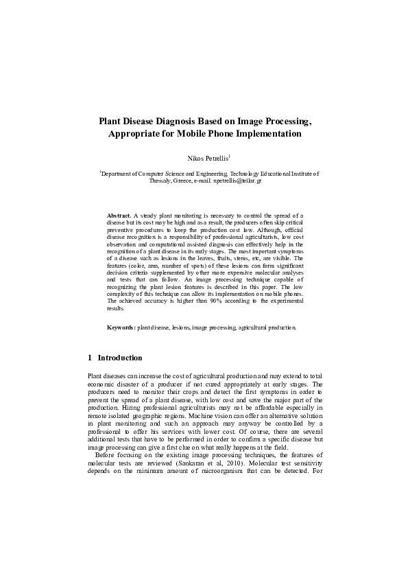 (PDF) Plant Disease Diagnosis Based on Image Processing, Appropriate ...