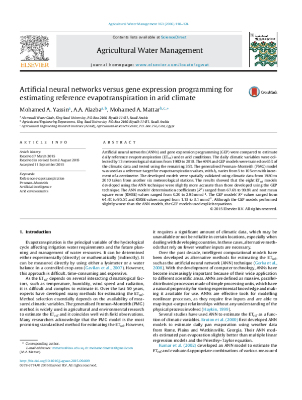 (PDF) Artificial neural networks versus gene expression programming forestimating reference ...