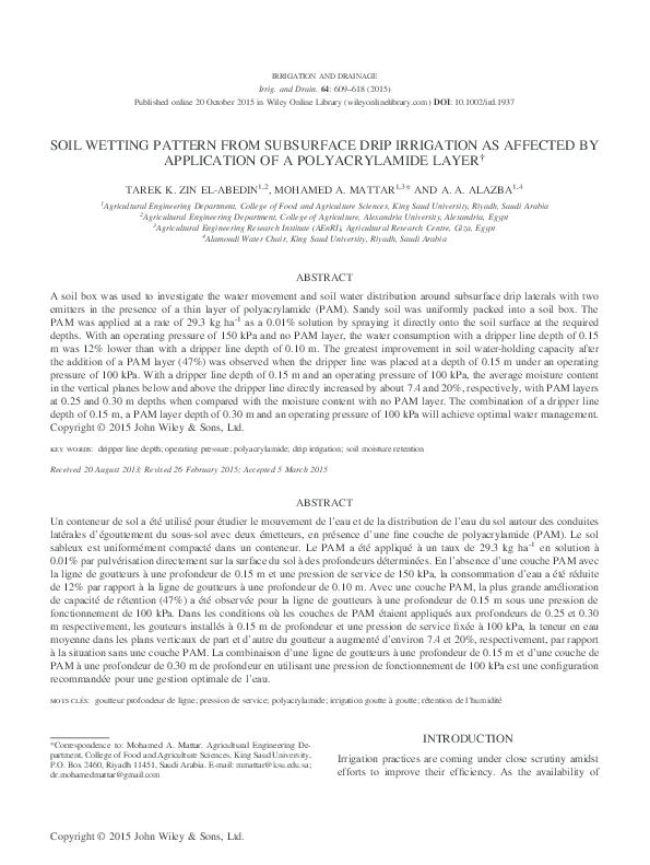 (PDF) SOIL WETTING PATTERN FROM SUBSURFACE DRIP IRRIGATION AS AFFECTED BY APPLICATION OF A ...