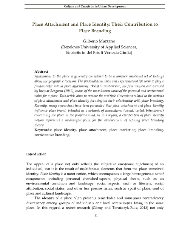 (PDF) Place Attachment and Place Identity: Their Contribution to Place ...