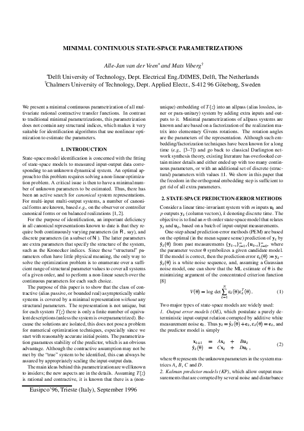 (PDF) Minimal continuous state-space parametrizations