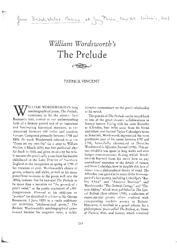 William Wordsworth's The Prelude