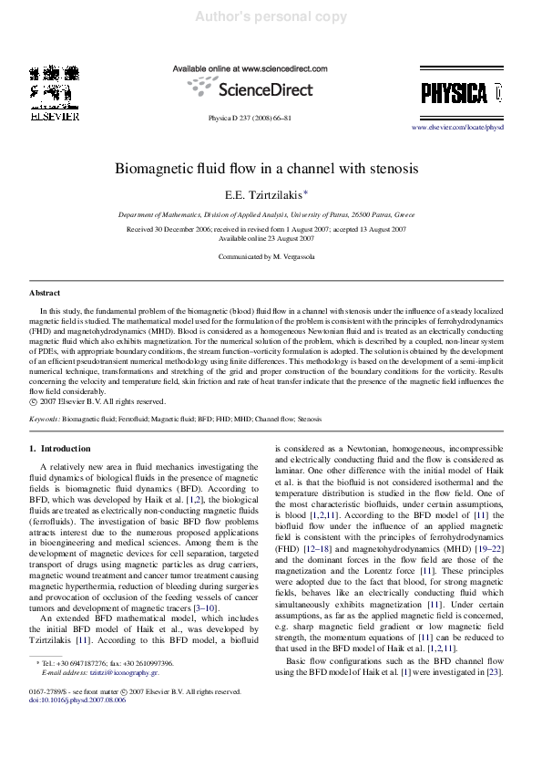 (PDF) Biomagnetic fluid flow in a channel with stenosis