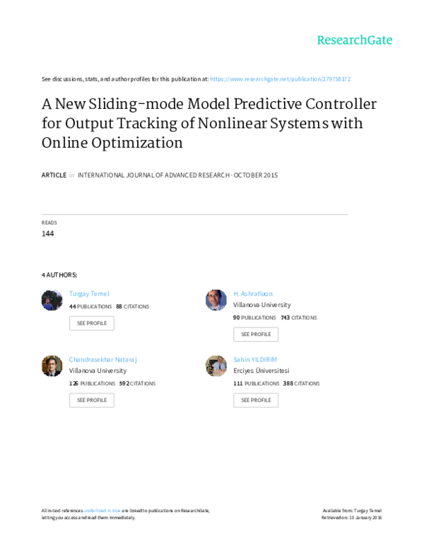 (PDF) A New Sliding-mode Model Predictive Controller for Output Tracking of Nonlinear Systems ...