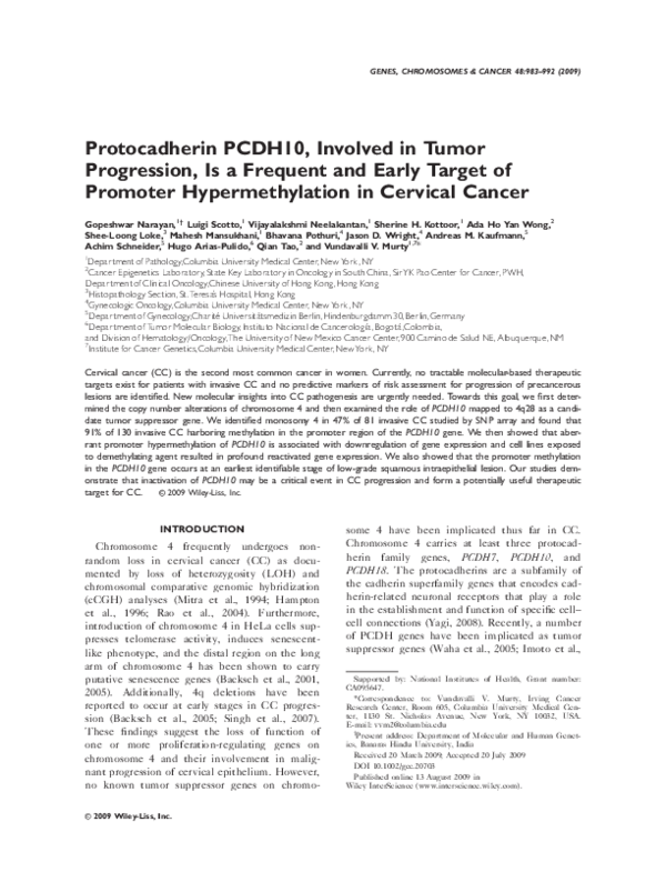 (PDF) Protocadherin PCDH10, Involved in Tumor Progression, Is a ...