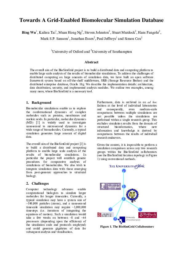 (PDF) Towards A Grid-Enabled Biomolecular Simulation Database | Stuart Murdock - Academia.edu