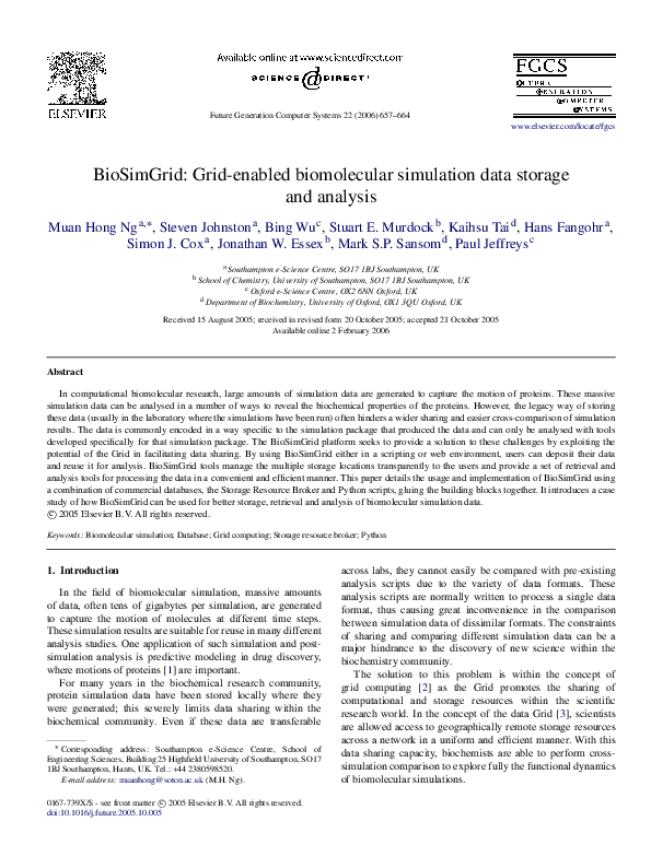 (PDF) BioSimGrid: Grid-enabled biomolecular simulation data storage and analysis | Stuart ...