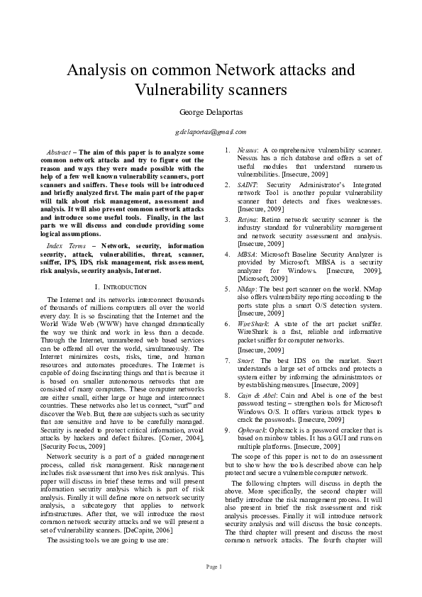 (PDF) Analysis on Common Network Attacks and Vulnerability Scanners