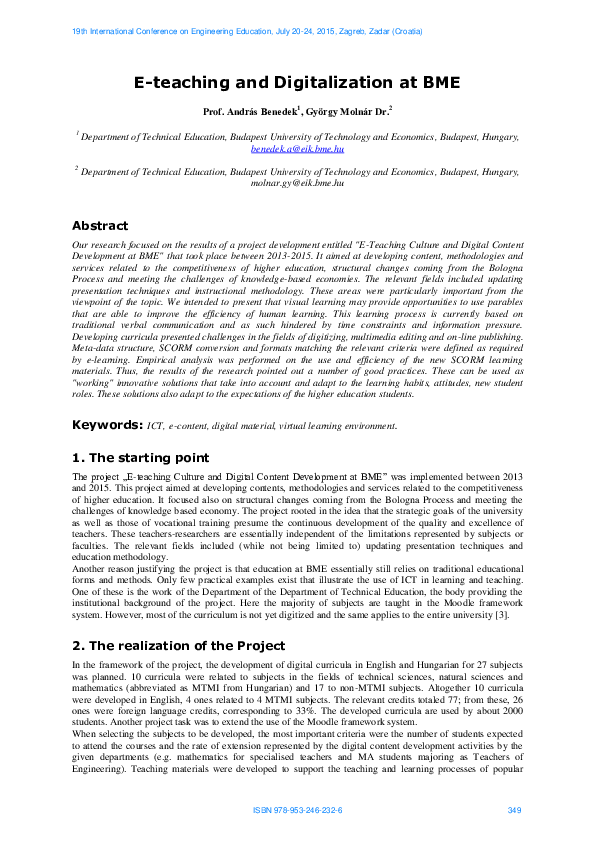 (PDF) E-teaching and Digitalization at BME