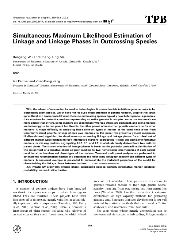 (PDF) Simultaneous Maximum Likelihood Estimation of Linkage and Linkage Phases in Outcrossing ...