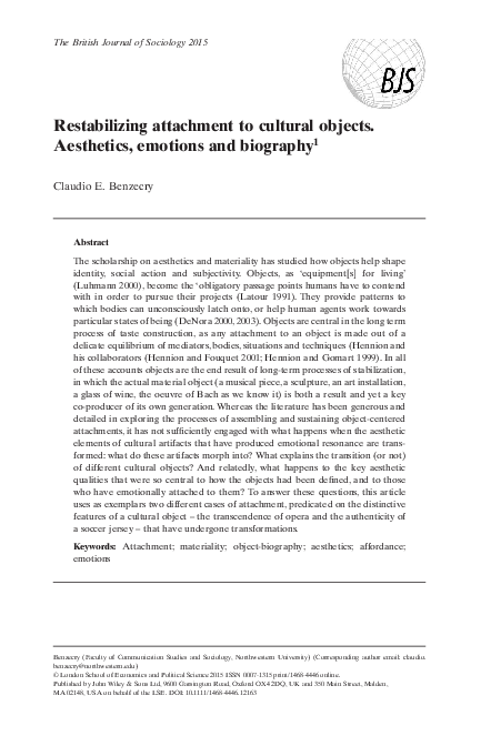 (PDF) “Restabilizing attachment to cultural objects. Aesthetics ...