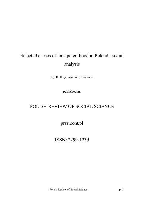 (PDF) Selected causes of lone parenthood in Poland - social analysis