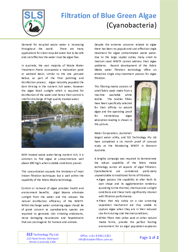 (PDF) Case Study Blue Green Algae filtration