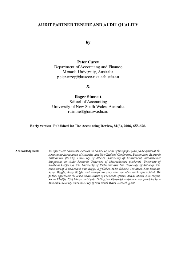(DOC) Audit Partner Tenure and Audit Quality