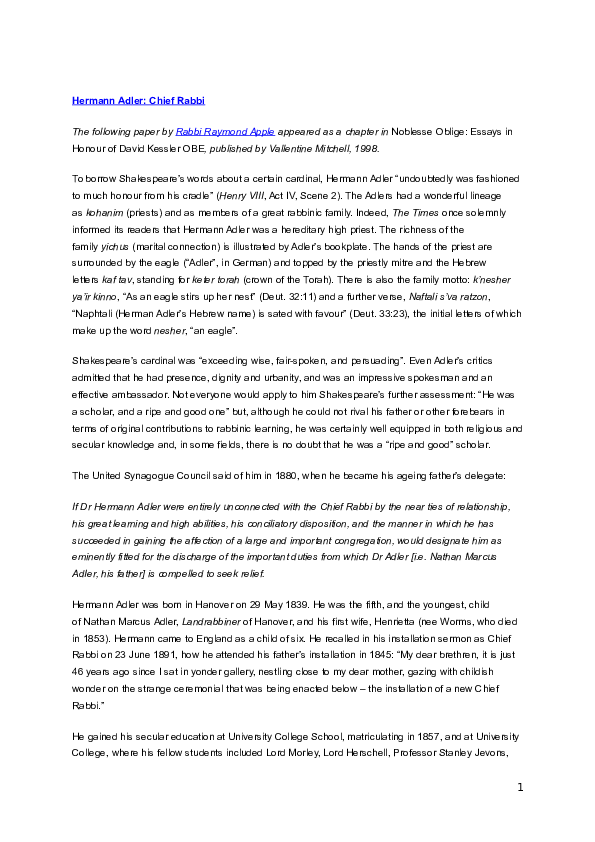 (DOC) Hermann Adler: Chief Rabbi