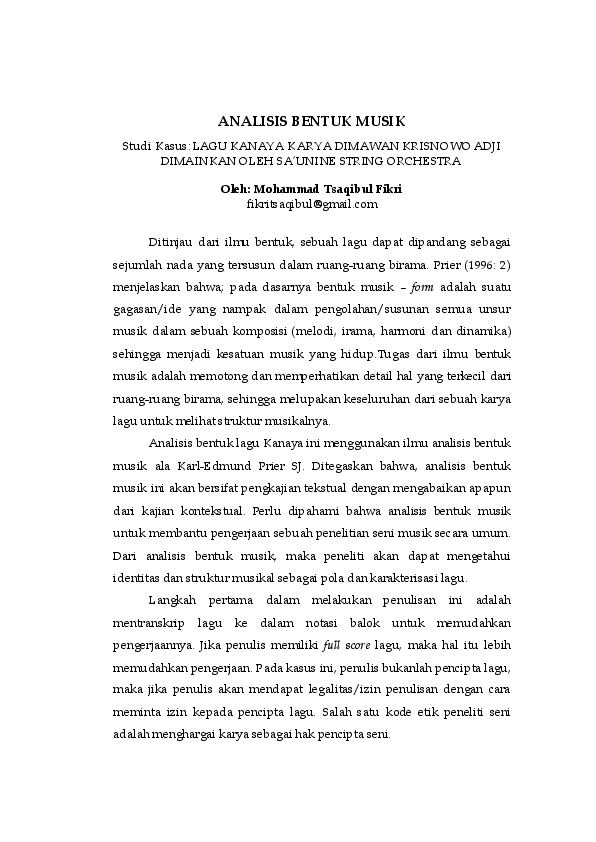 (PDF) ANALISIS BENTUK MUSIK - Studi Kasus: LAGU KANAYA KARYA DIMAWAN ...