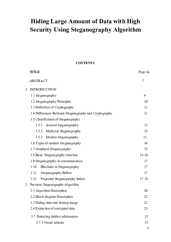Doc Hiding Large Amount Of Data With High Security Using Steganography Algorithm
