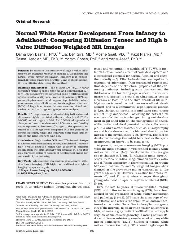(PDF) Normal white matter development from infancy to adulthood ...