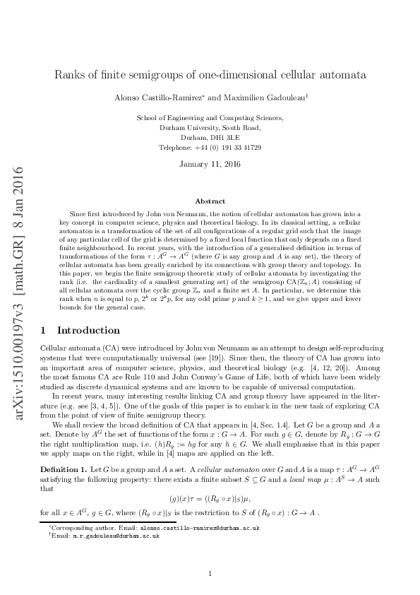Pdf Ranks Of Finite Semigroups Of One Dimensional Cellular Automata
